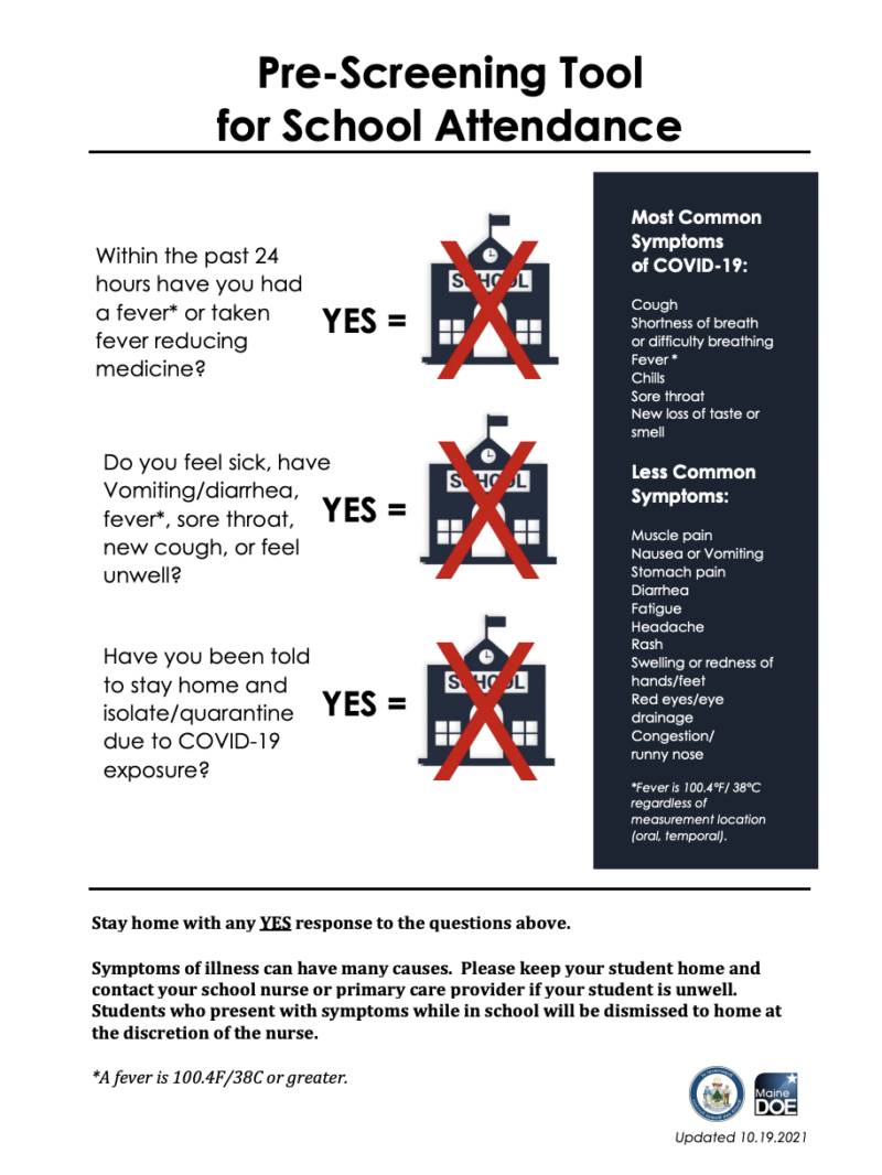 COVID-19 Pre-Screening Tool for School Attendance – MSAD15